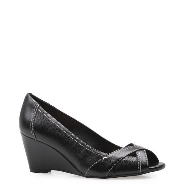 Peep Toe Pep Toe Pesponto Couro - Fly Preto - corello