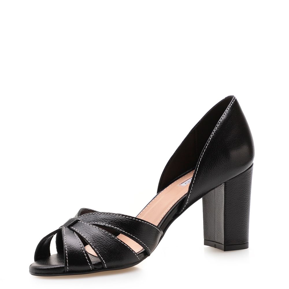 Peep Toe Cross Couro - Fly Preto - corello