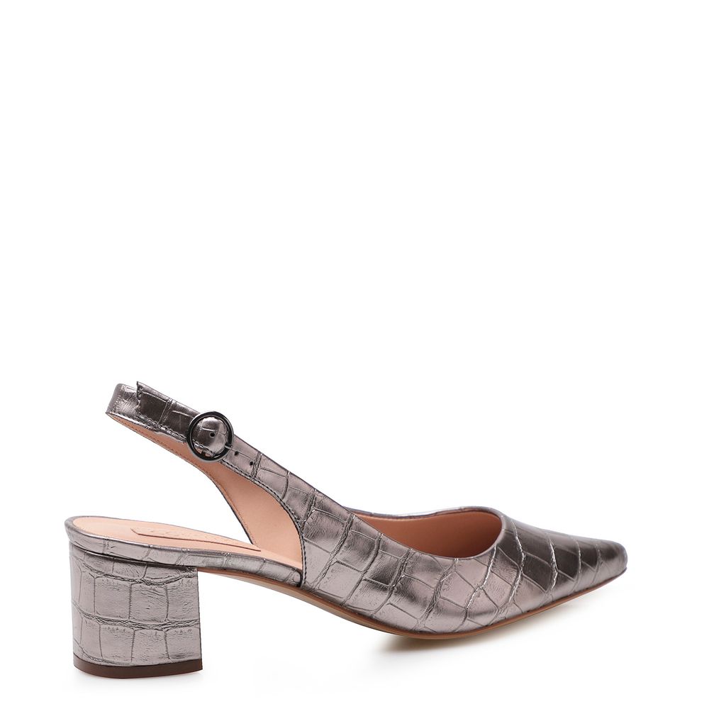Scarpin Slingback - Croco Prata Velho - corello