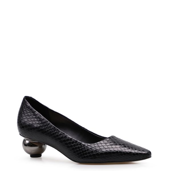Scarpin Art Deco - Couro Python Preto - corello
