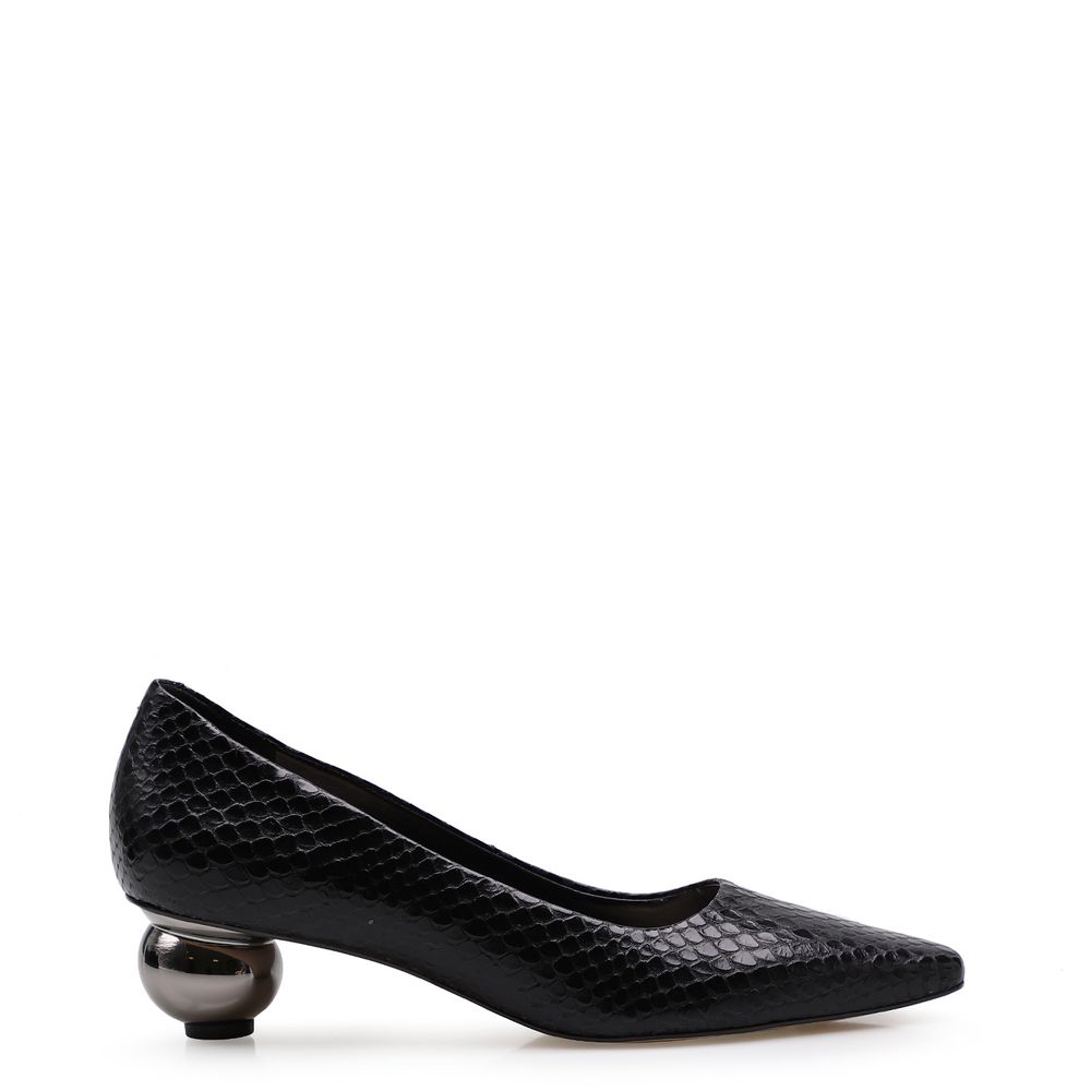 Scarpin Art Deco - Couro Python Preto - corello