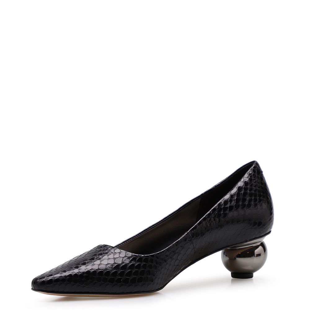 Scarpin Art Deco - Couro Python Preto - corello