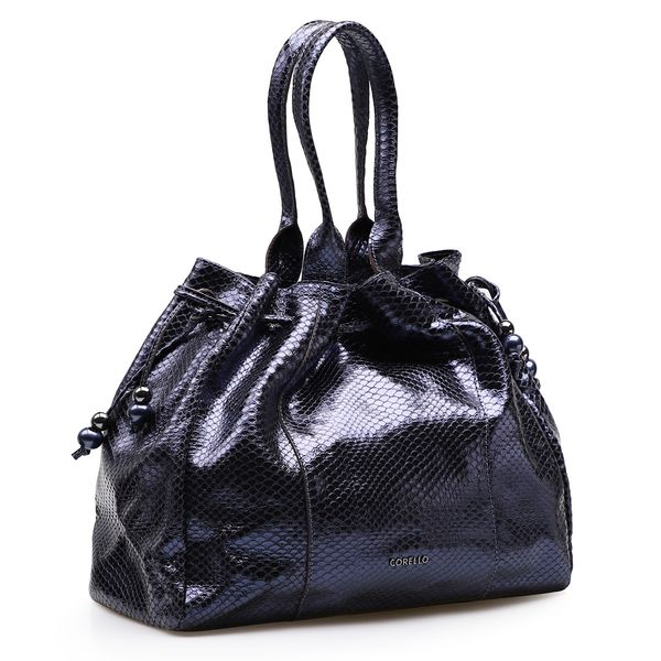 Bolsa Sacola Feminina Giulia - Couro Metálico Python Azul - corello