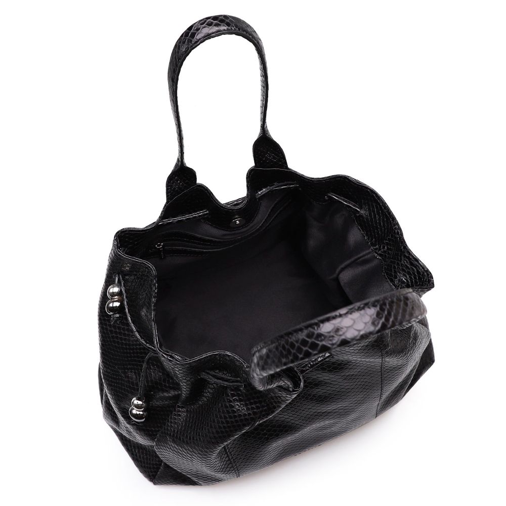 Bolsa Sacola Feminina Giulia - Couro Metálico Python Preto - corello