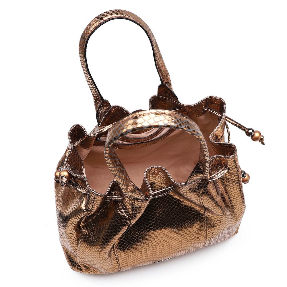 Bolsa Sacola Feminina Giulia - Couro Metálico Python Bronze - corello