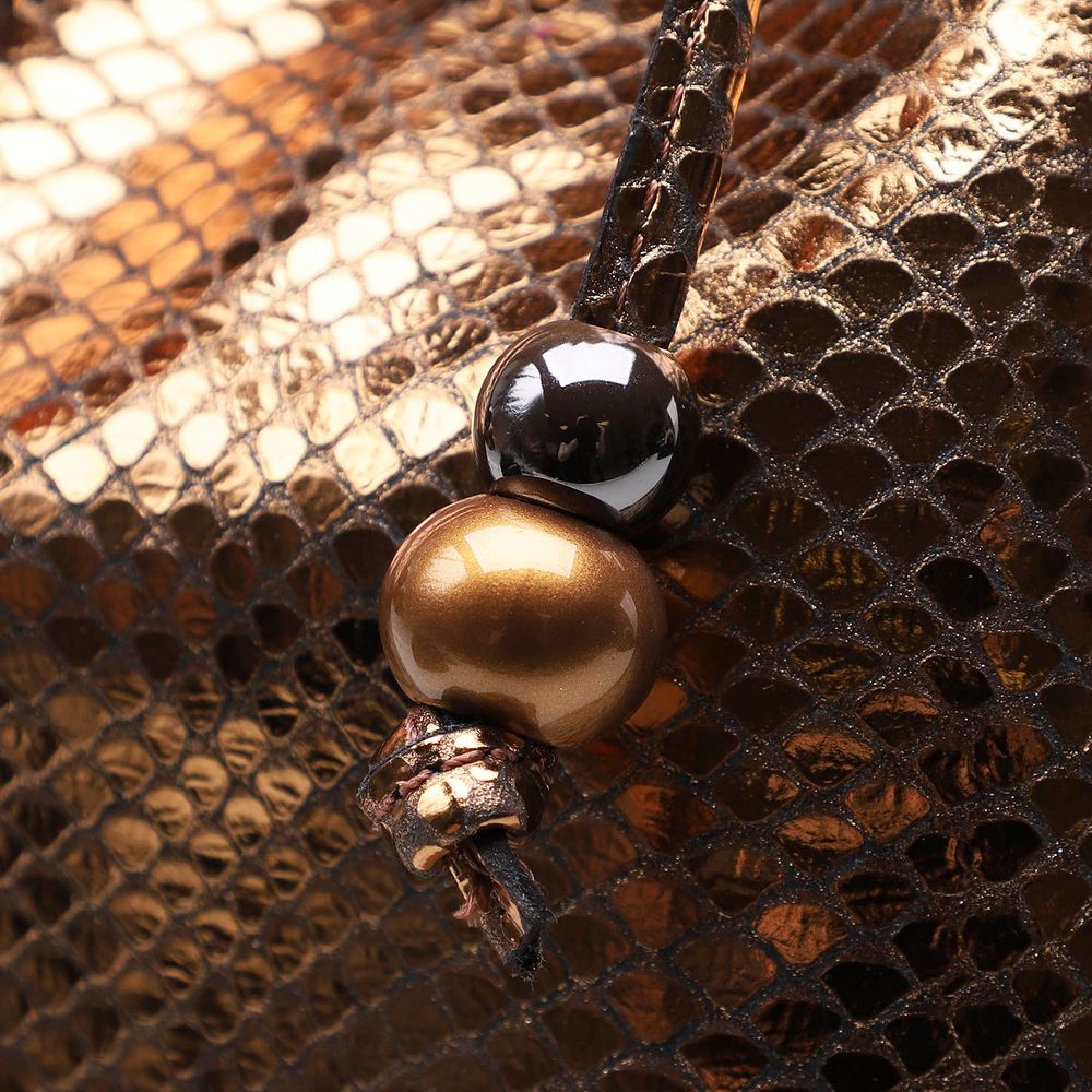 Bolsa Sacola Feminina Giulia - Couro Metálico Python Bronze - corello