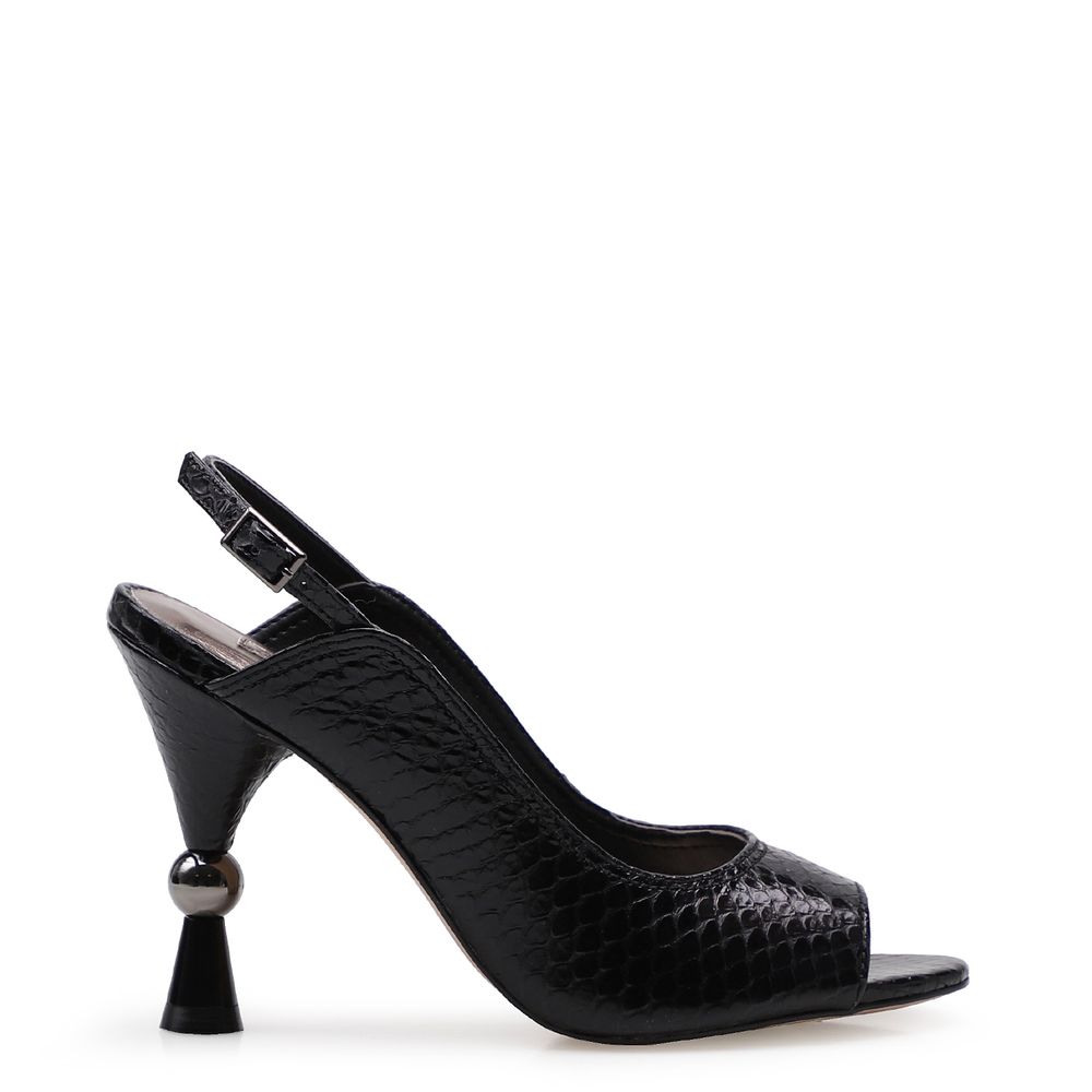 Peep Toe Art Deco - Couro Python Preto - corello