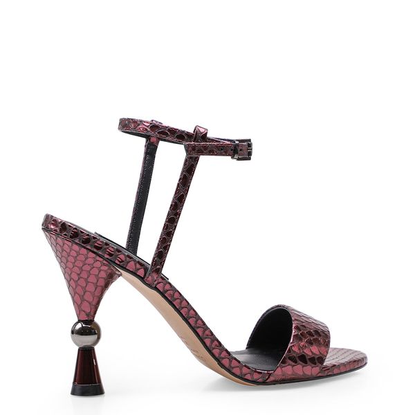 Sandália Feminino Classy Metal - Couro Python Vinho - corello