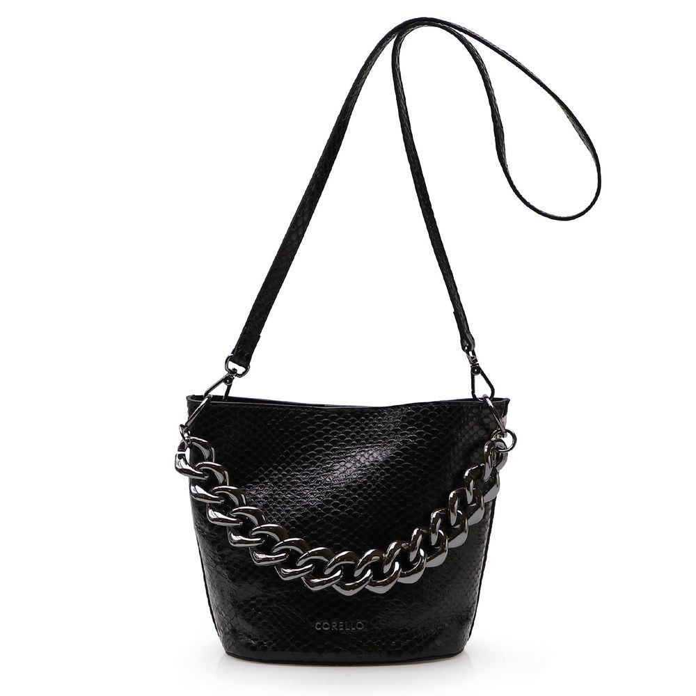 Bolsa De Ombro Feminina Kiarah - Couro Python Preto - corello