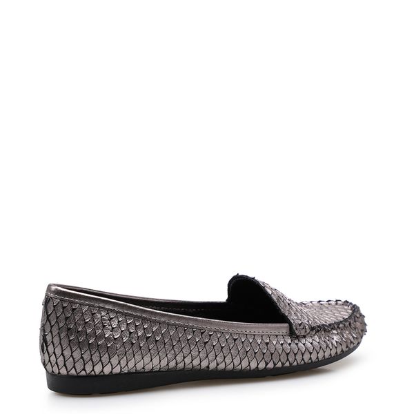 Mocassim Feminino Basic - Couro Python Prata Velho - corello
