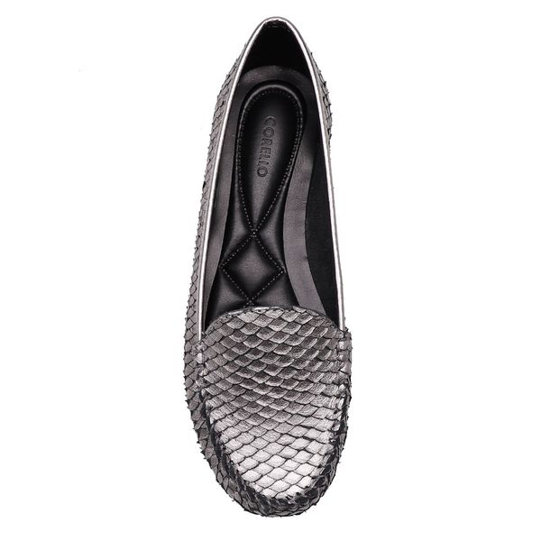 Mocassim Feminino Basic - Couro Python Prata Velho - corello