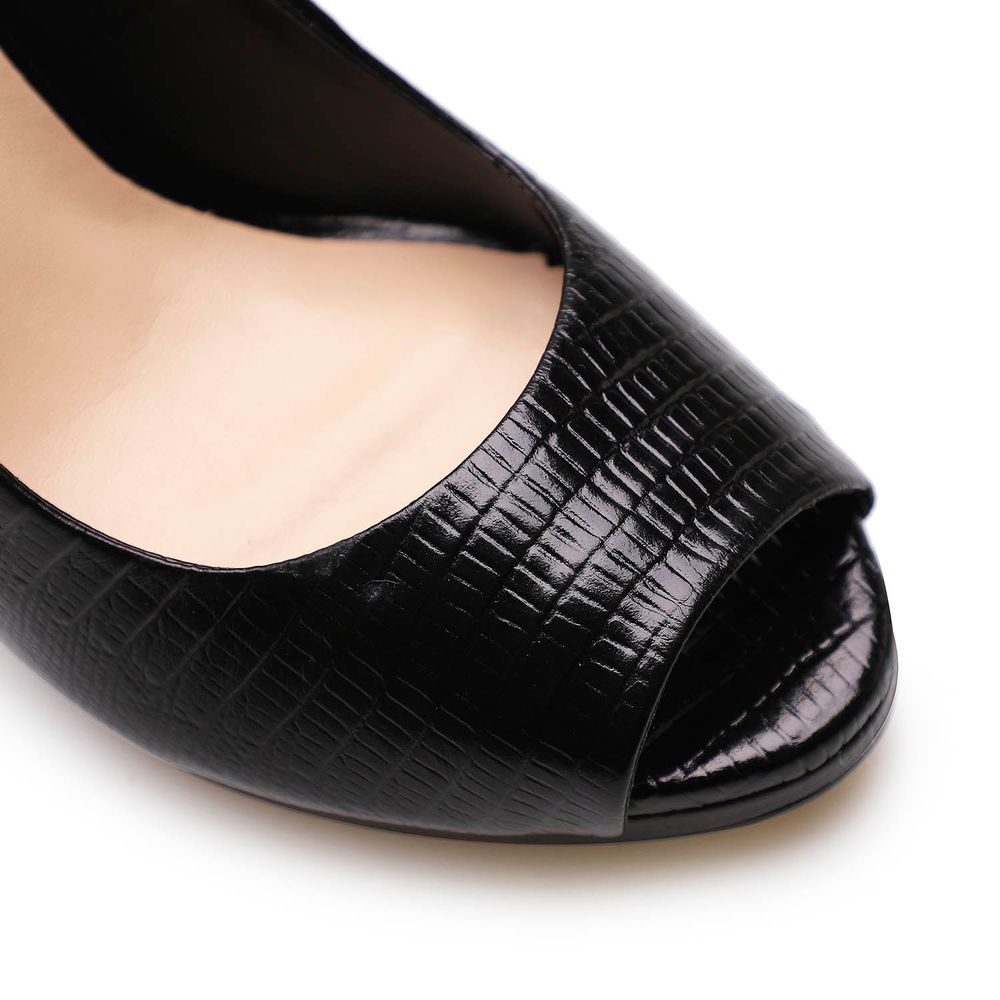 Peep Toe - Couro Lezard Preto - corello