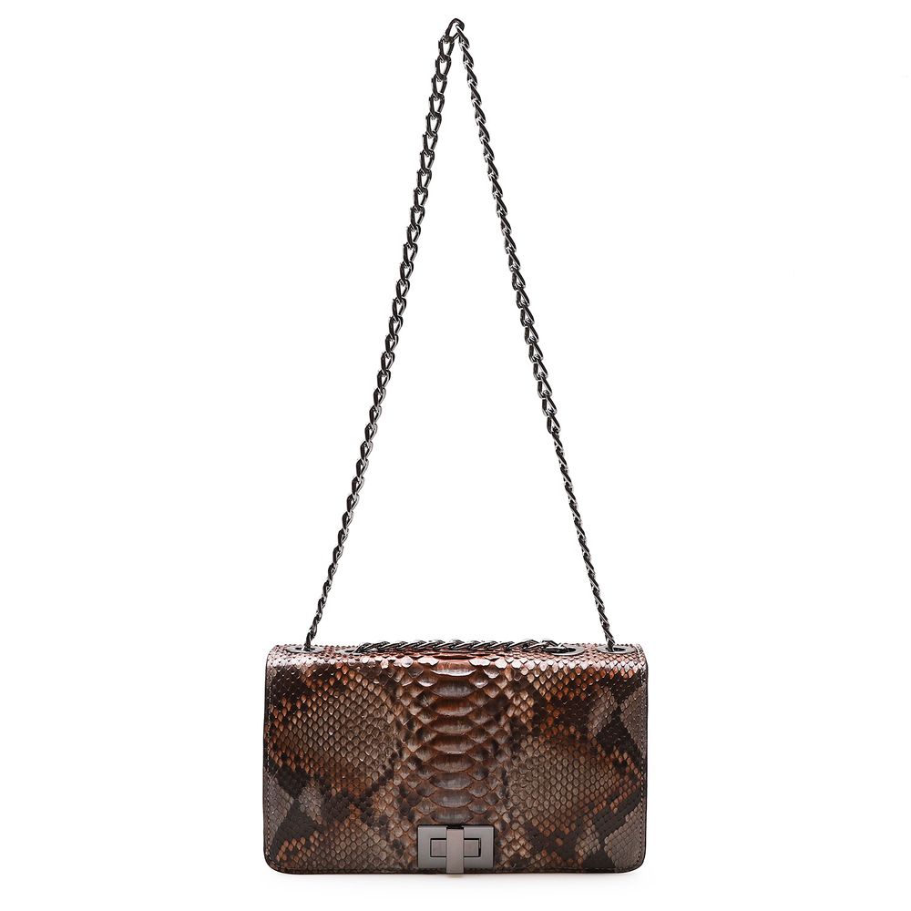 Bolsa De Ombro Feminina Python - Couro Python Cinza - corello
