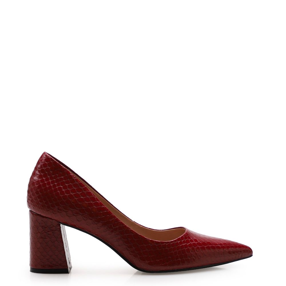 Scarpin Basic Pointed Pump - Couro Python Vermelho - corello