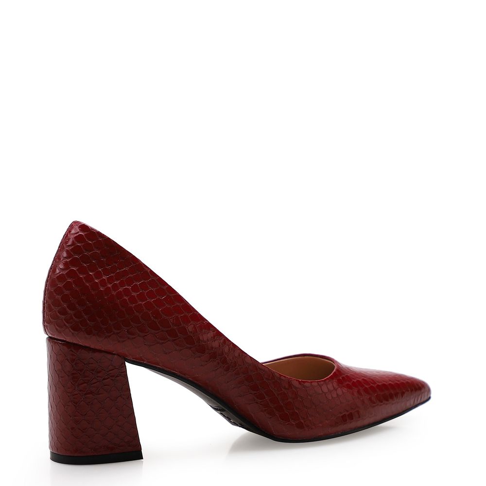Scarpin Basic Pointed Pump - Couro Python Vermelho - corello