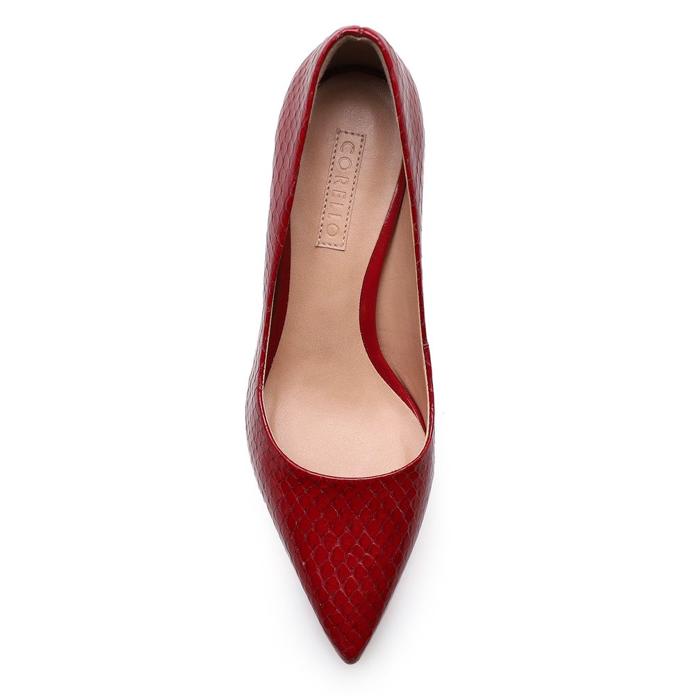 Scarpin Basic Pointed Pump - Couro Python Vermelho - corello