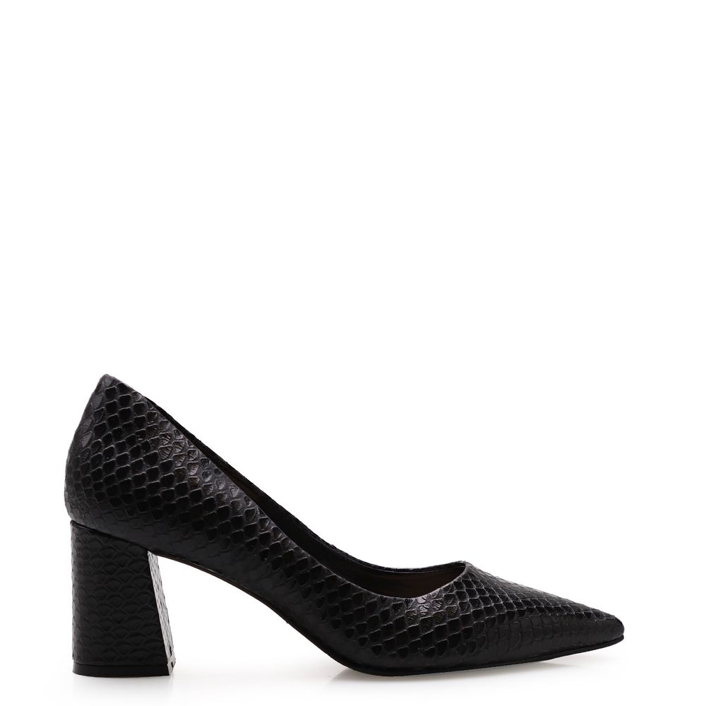 Scarpin Basic Pointed Pump - Couro Python Preto - corello