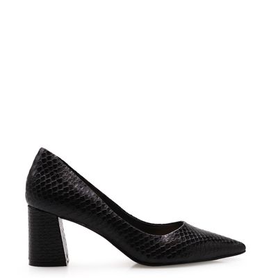 Scarpin Basic Pointed Pump - Couro Python Preto - corello