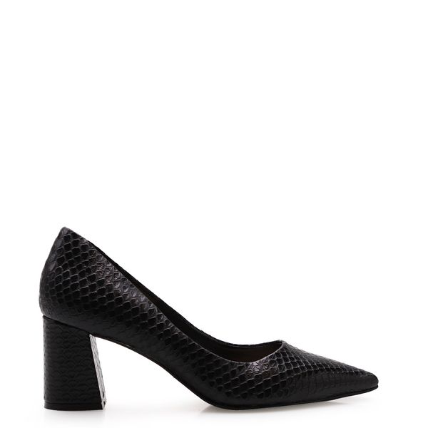 Scarpin Basic Pointed Pump - Couro Python Preto - corello