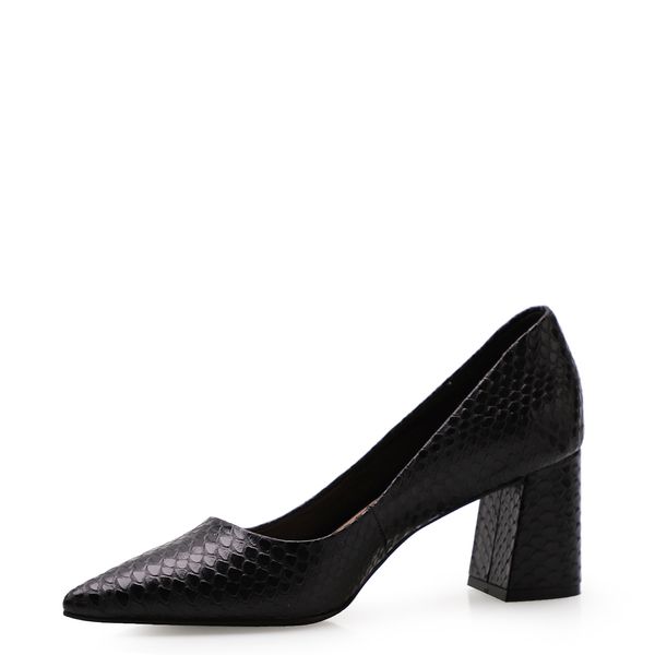 Scarpin Basic Pointed Pump - Couro Python Preto - corello