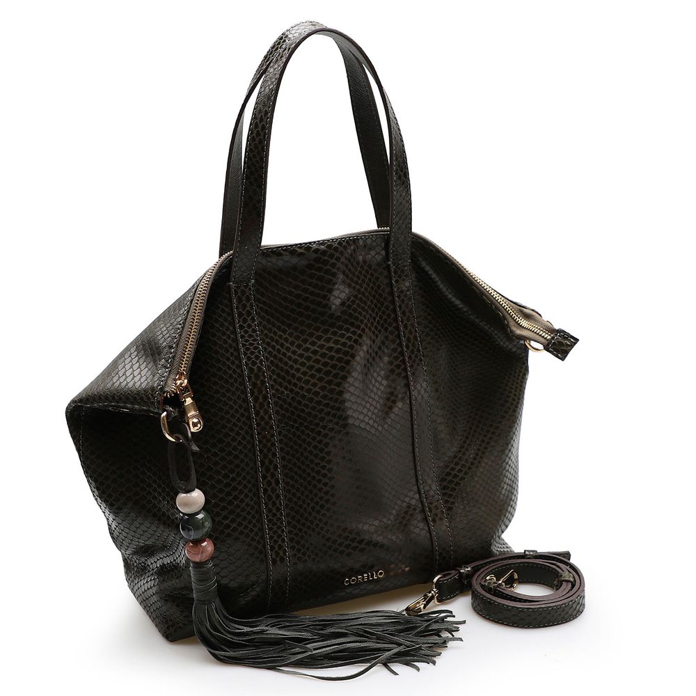 Bolsa Sacola - Couro Python Verde - corello