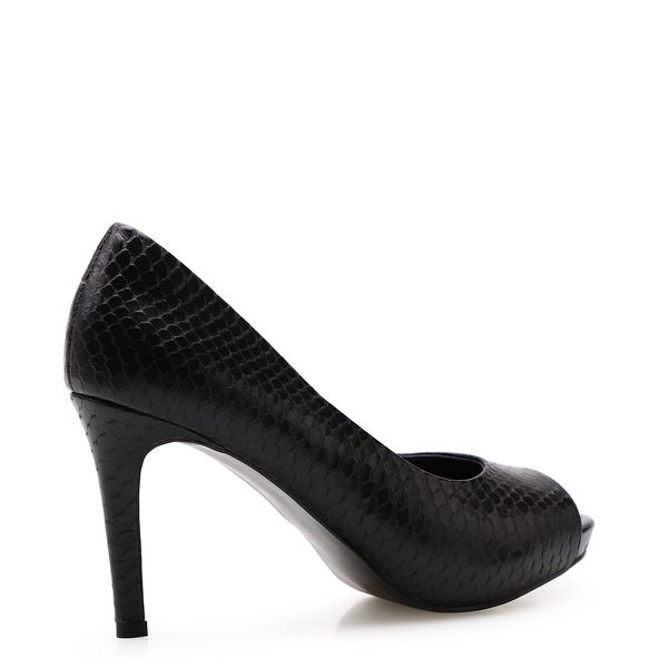 Peep Toe Python - Couro Preto - corello