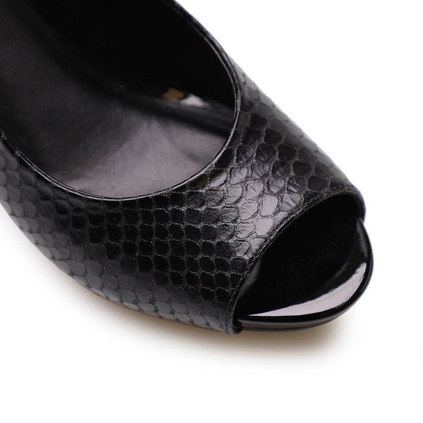 Peep Toe Python - Couro Preto - corello
