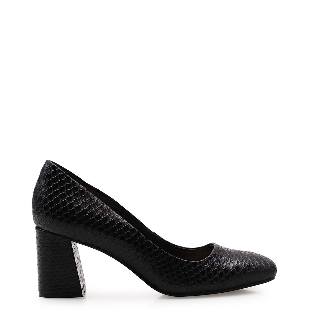 Scarpin Basic Square Pump - Couro Python Preto - corello