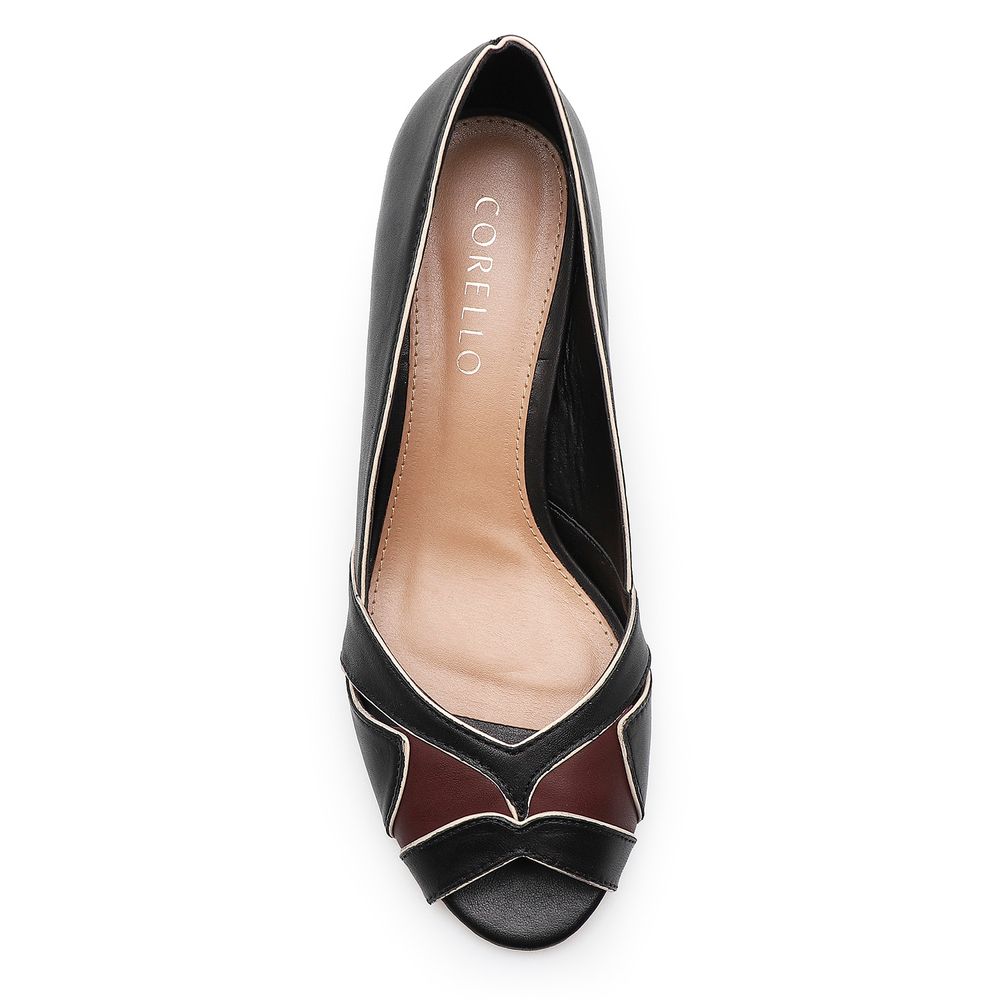 Peep Toe Details - Couro Preto - corello