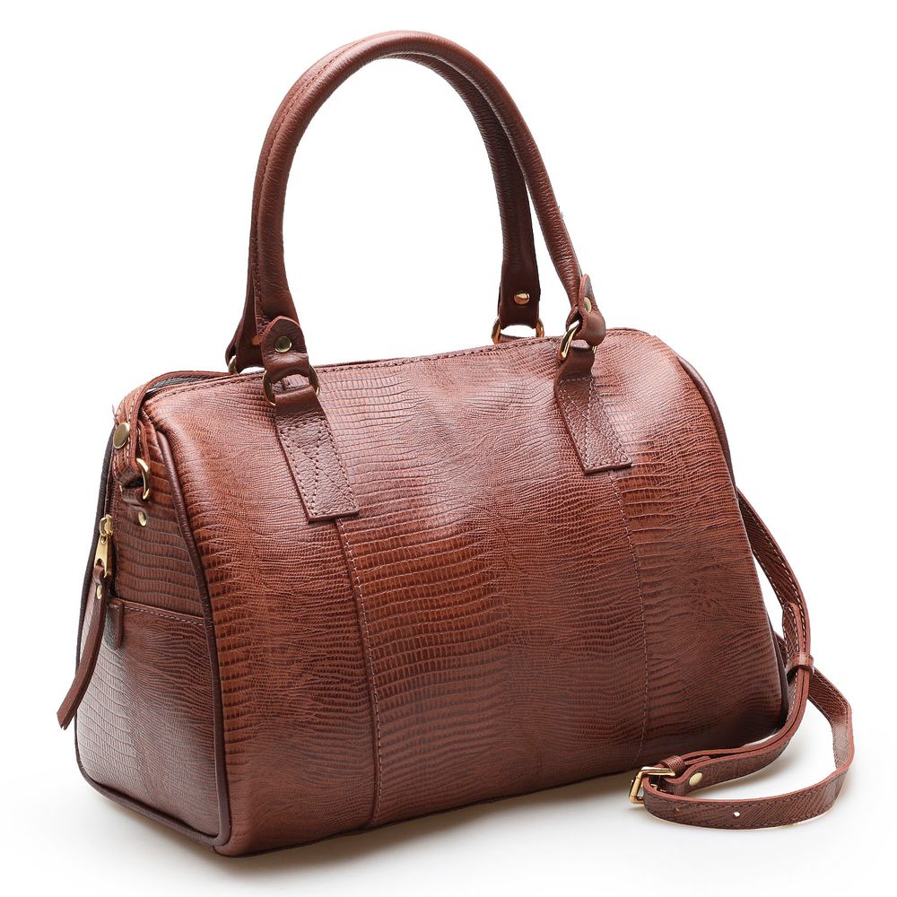 Bolsa Tote - Couro Lezard Marrom - corello