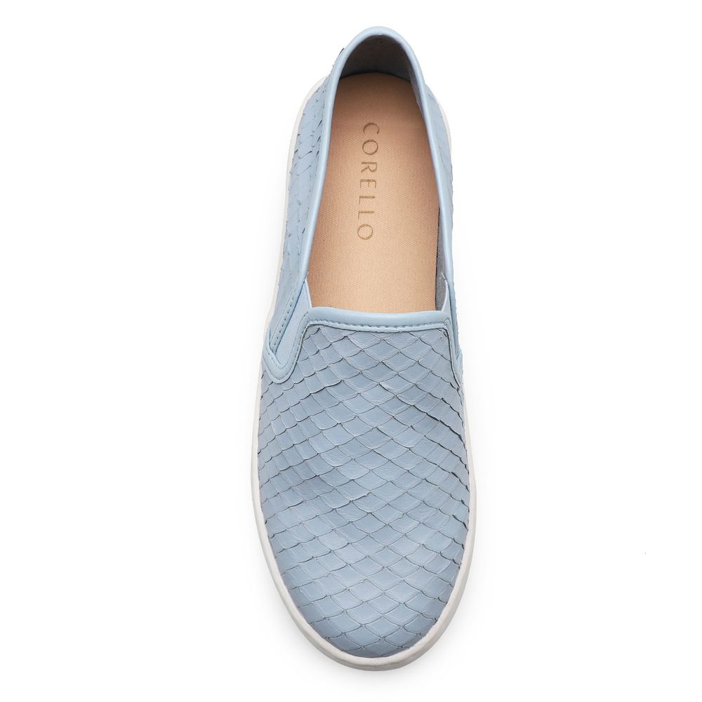Slip On - Couro Python Escamado Azul - corello