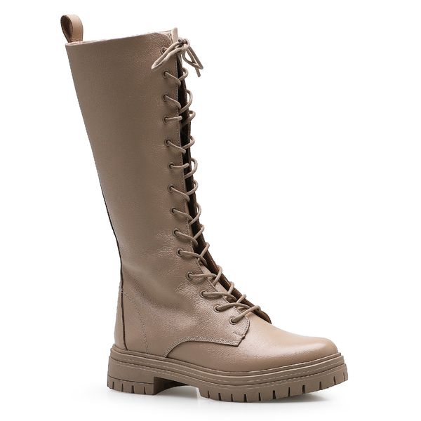 Bota Coturno High Liana - Couro Bege - corello